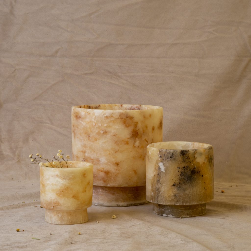 Makra Seated Brown Alabaster Candle Holder - 4 sizes - Makra